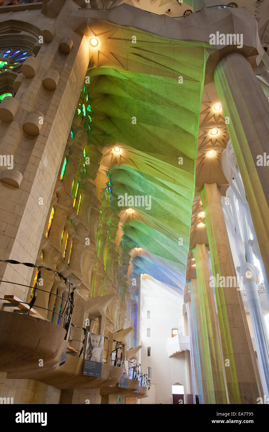 Sagrada Familia interior by Antoni Gaudi design in Barcelona, Catalonia ...