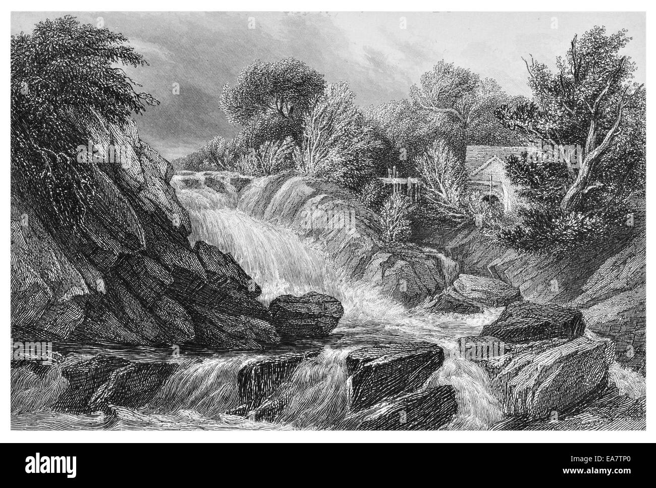 Penmachno Falls of the Afon Machno Conway circa 1830 Stock Photo - Alamy