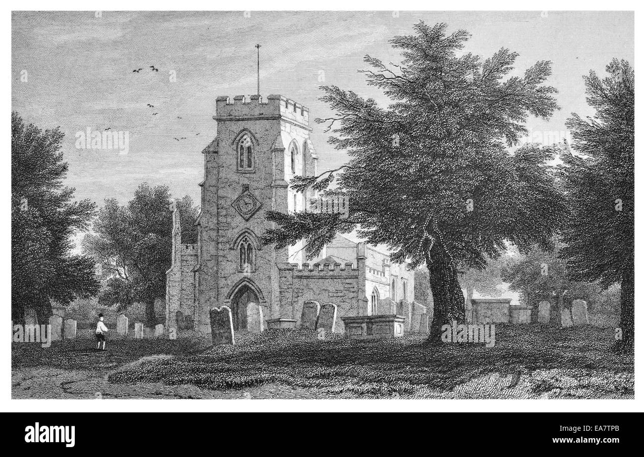 Overton Church Flintshire circa 1830 Stock Photo - Alamy