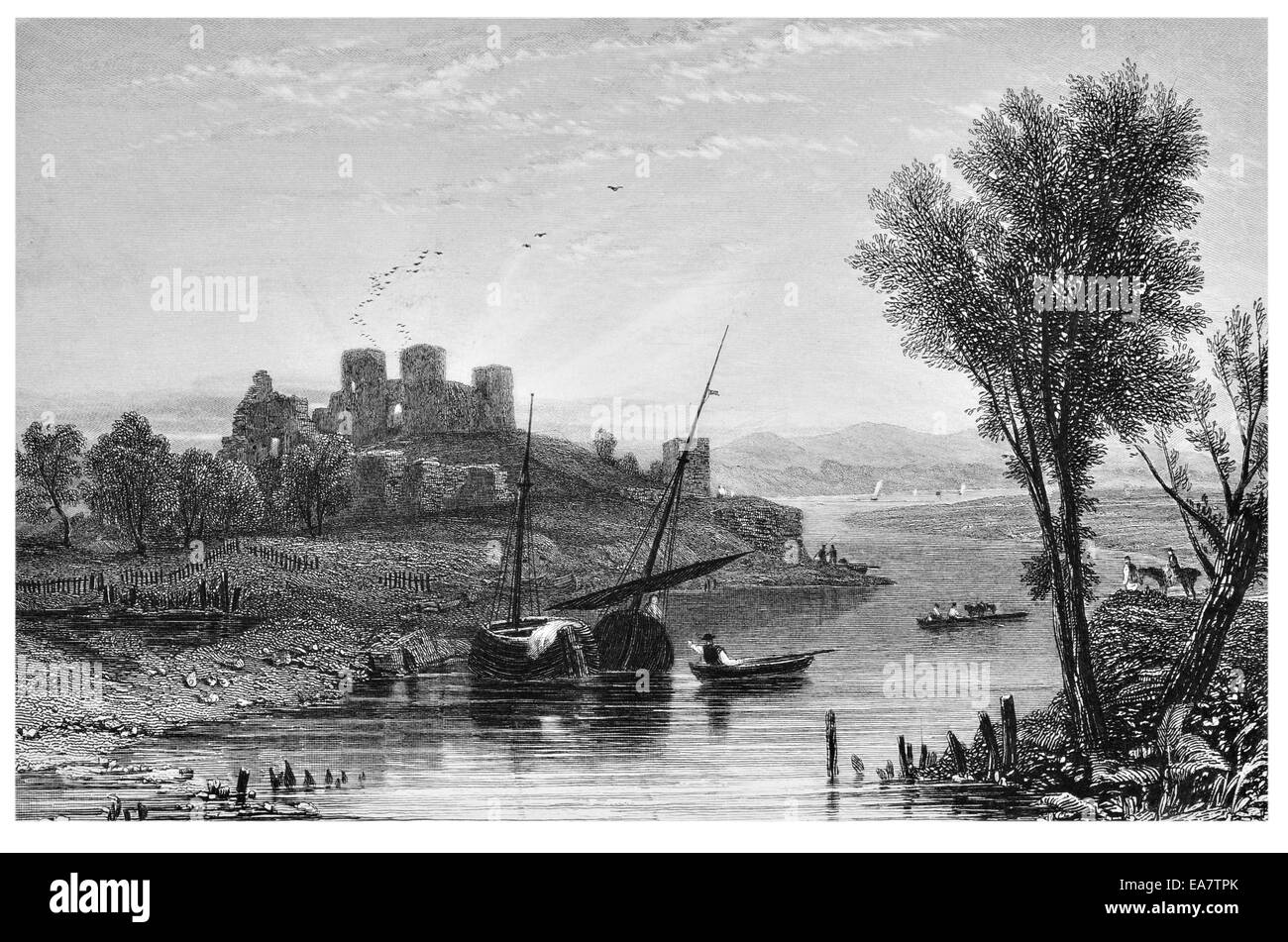 Rhuddlan Castle and River Clwyd Denbighshire circa 1830 Stock Photo - Alamy