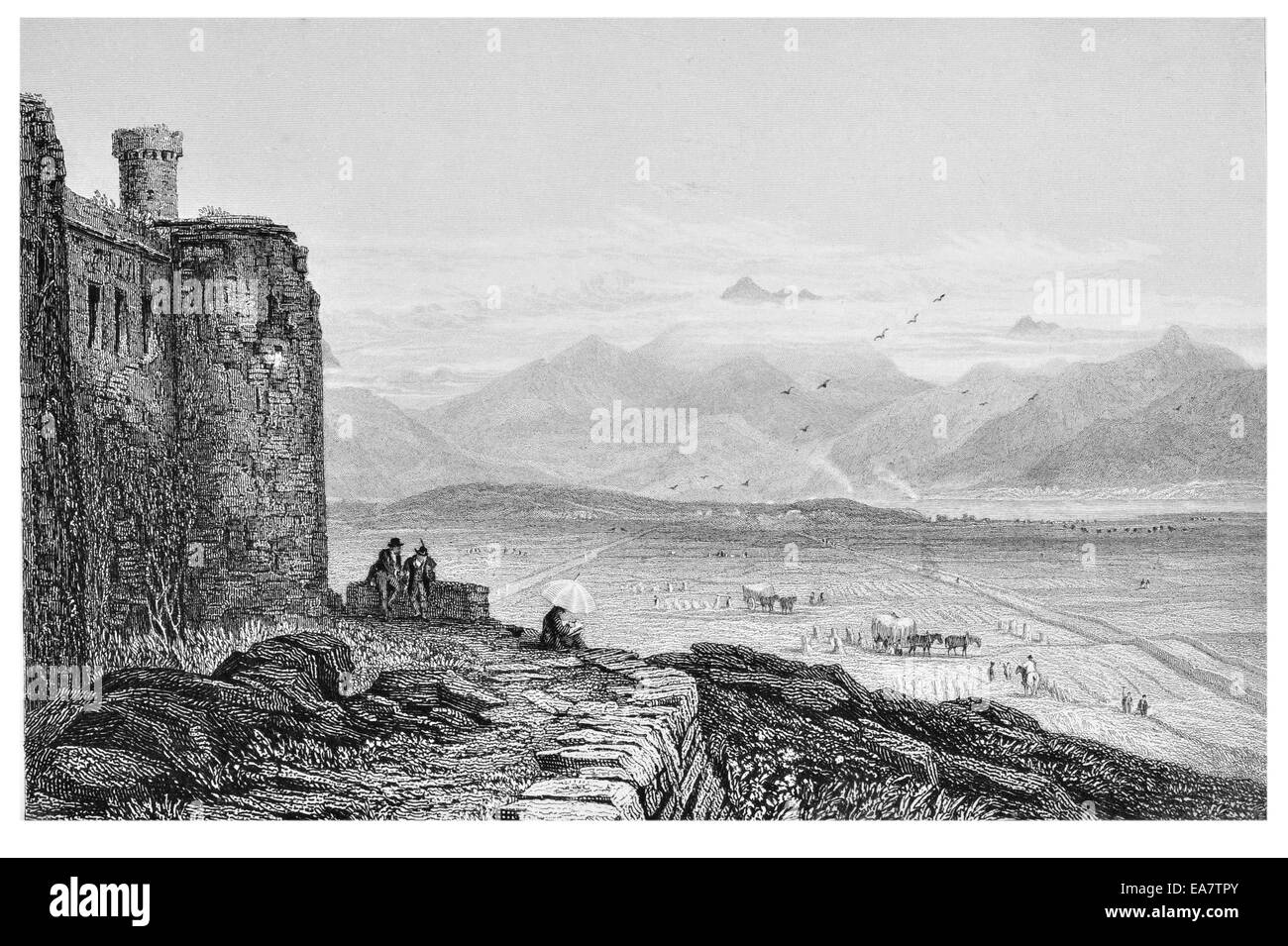 The Snowdon Hills from Harlech Castle Circa 1830 Stock Photo - Alamy
