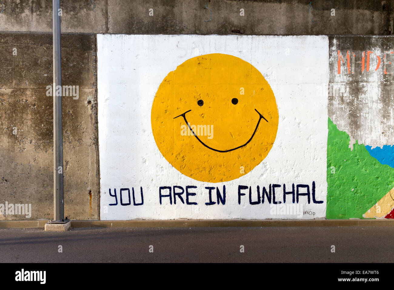 Sunny welcoming tourist sign at Funchal port in Portugal Stock Photo ...