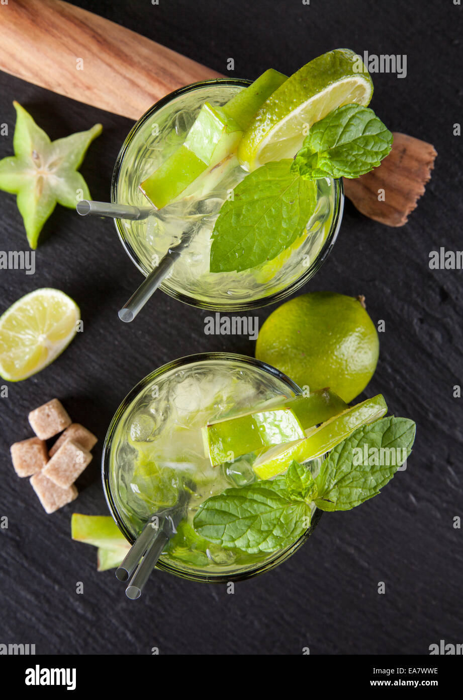 Summer fresh cocktail drinks served on stone Stock Photo - Alamy