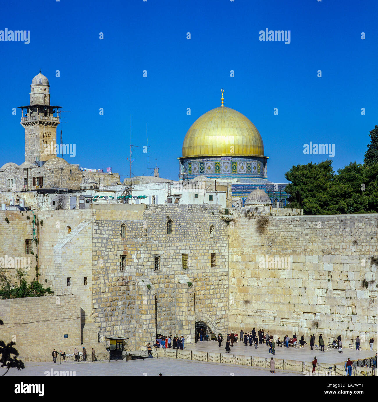 Western wall with Bab Al-Silsilah minaret and Dome of the Rock ...