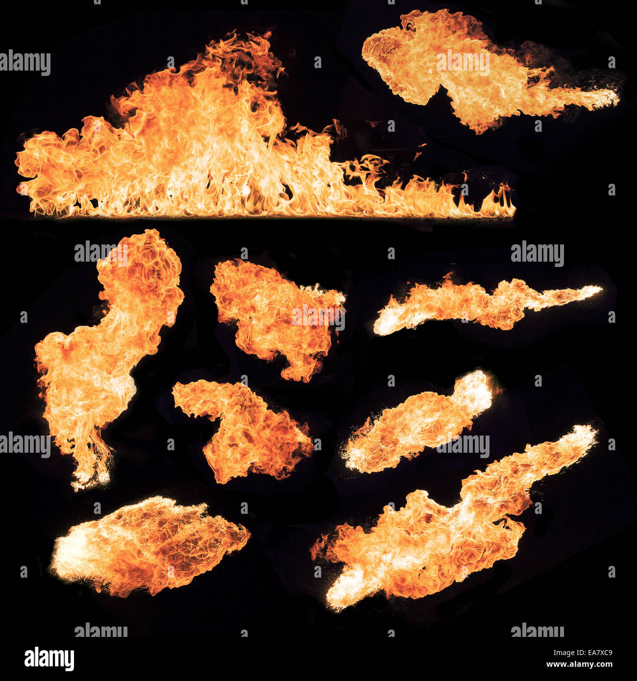 High resolution fire collection isolated ob black background Stock ...