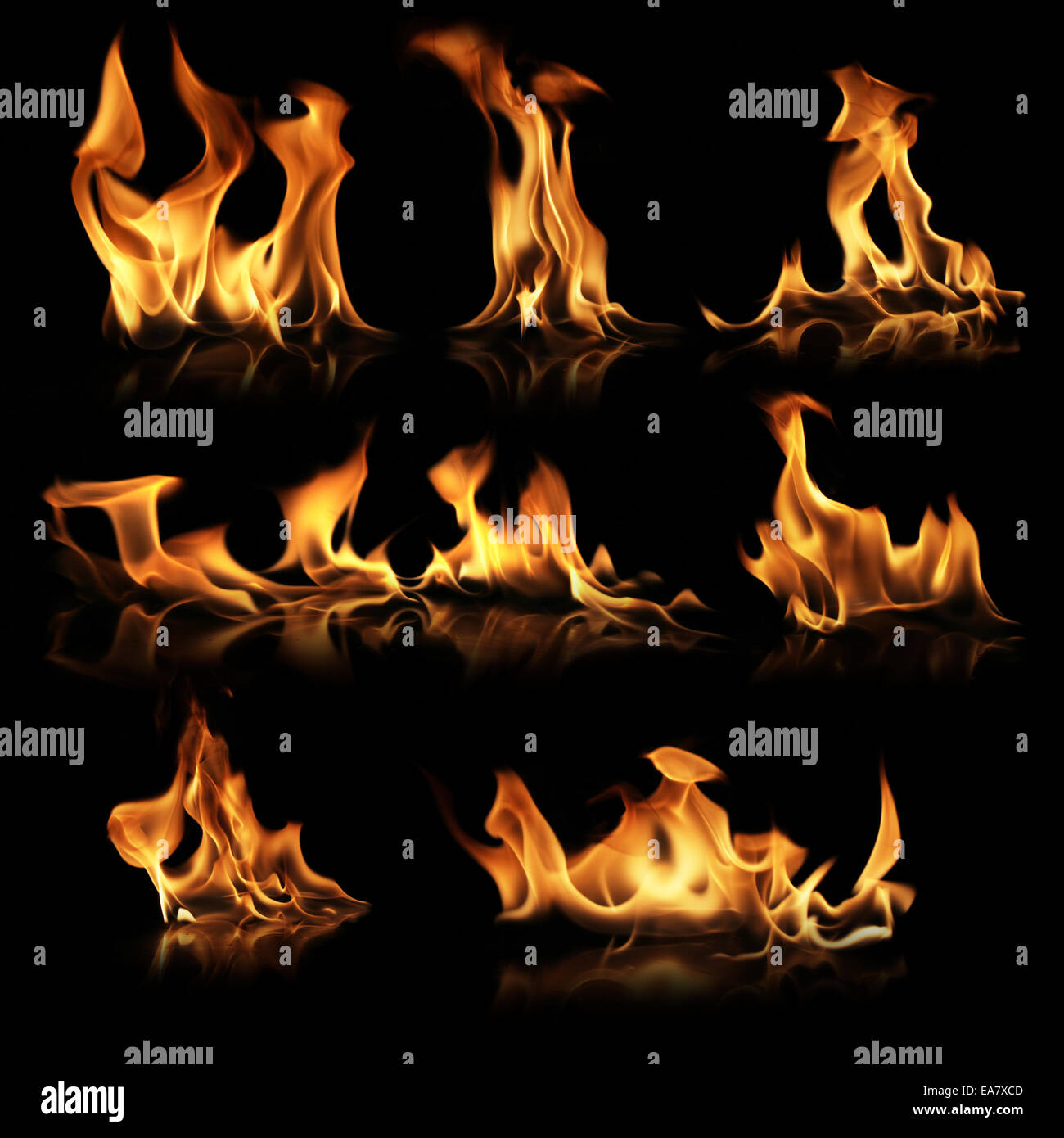 High resolution fire collection isolated ob black background Stock ...