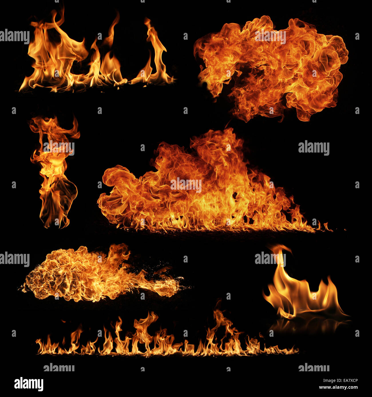High resolution fire collection isolated ob black background Stock ...