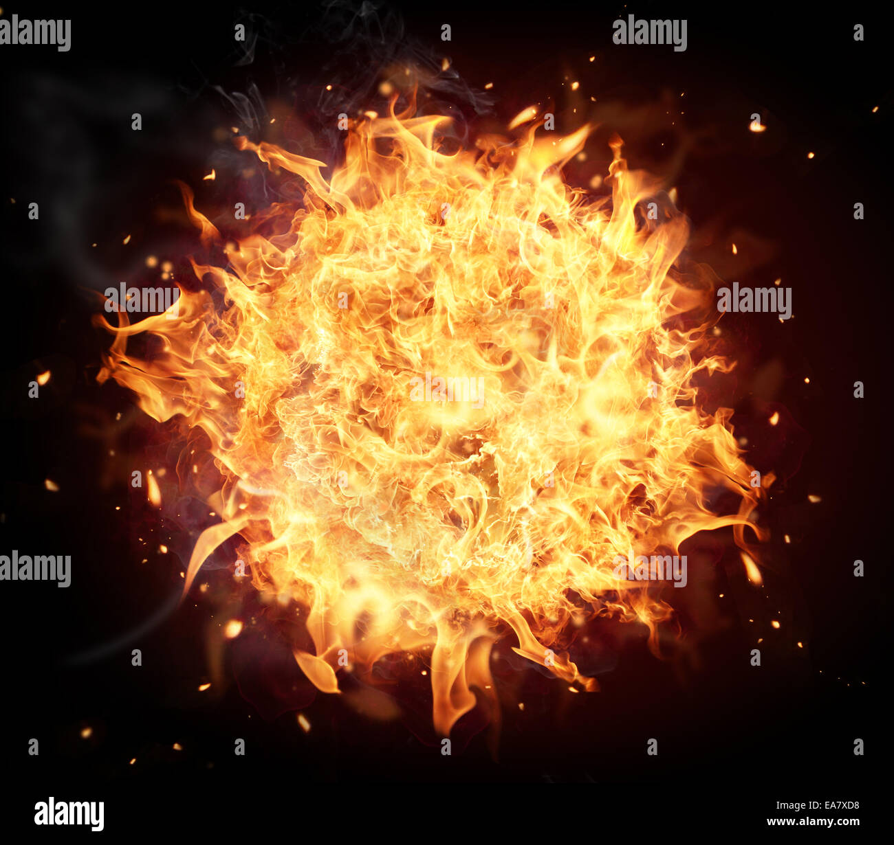 Fire ball isolated on black background Stock Photo - Alamy