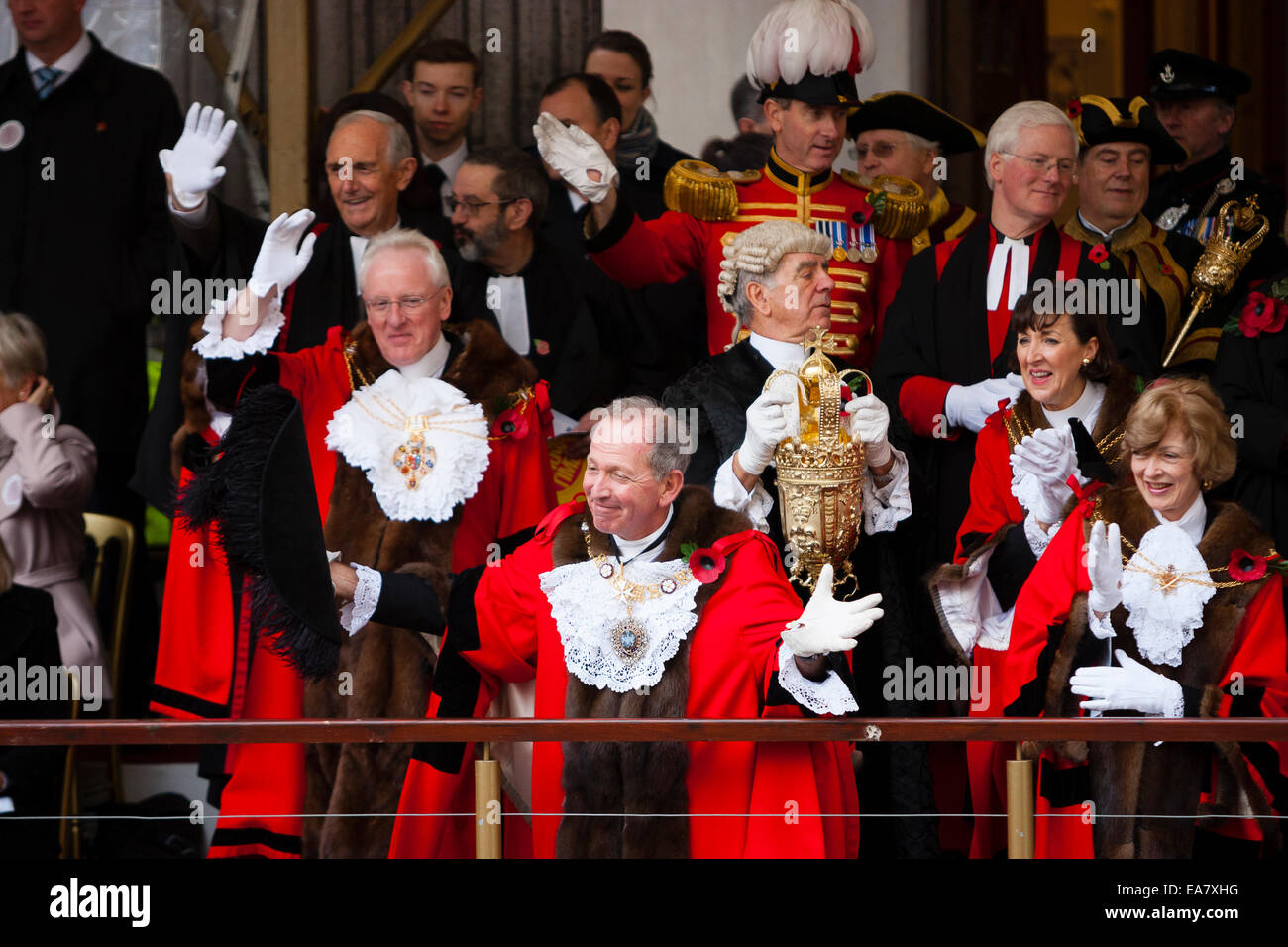 London, UK. 8th Nov, 2014. Lord Mayor of London Alan Yarrow waving at ...