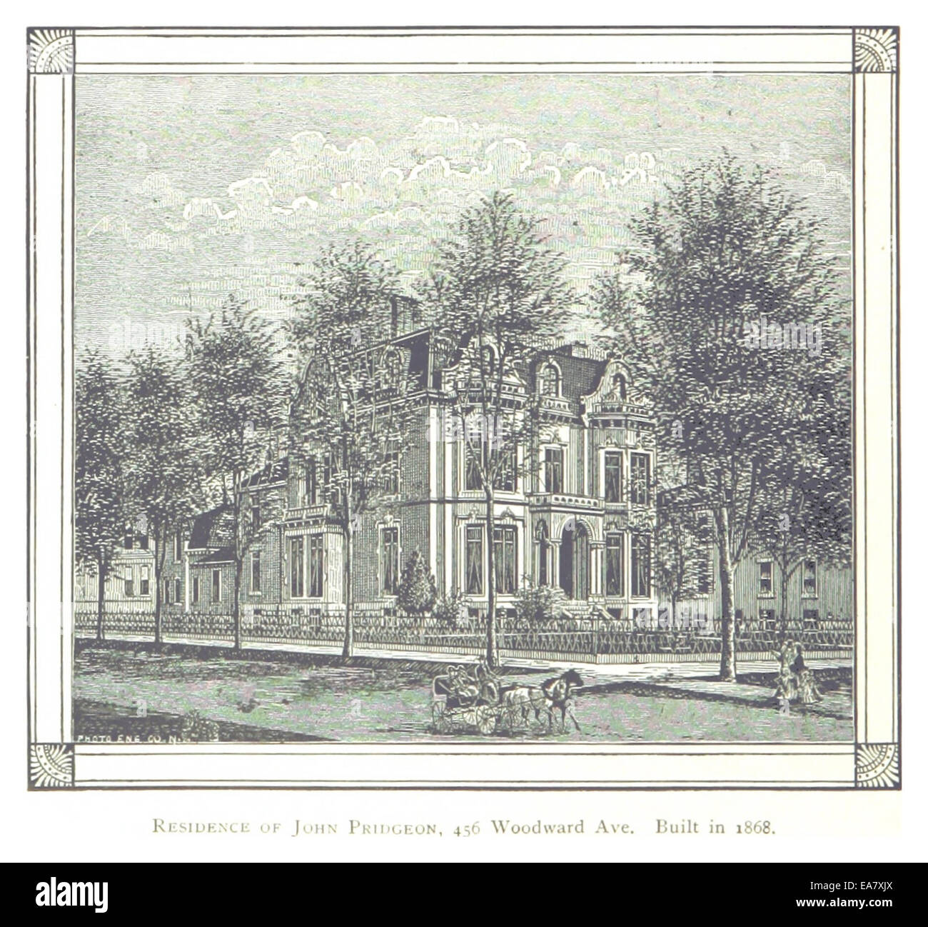 An 1884 illustration showing the Residence of John Pridgeon, located at ...