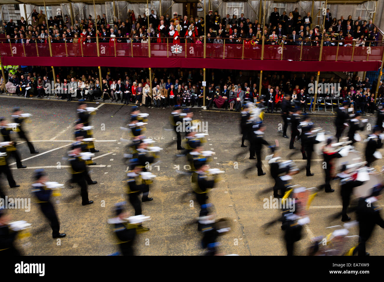 London, UK. 8th Nov, 2014. Military band passing the grandstand during ...