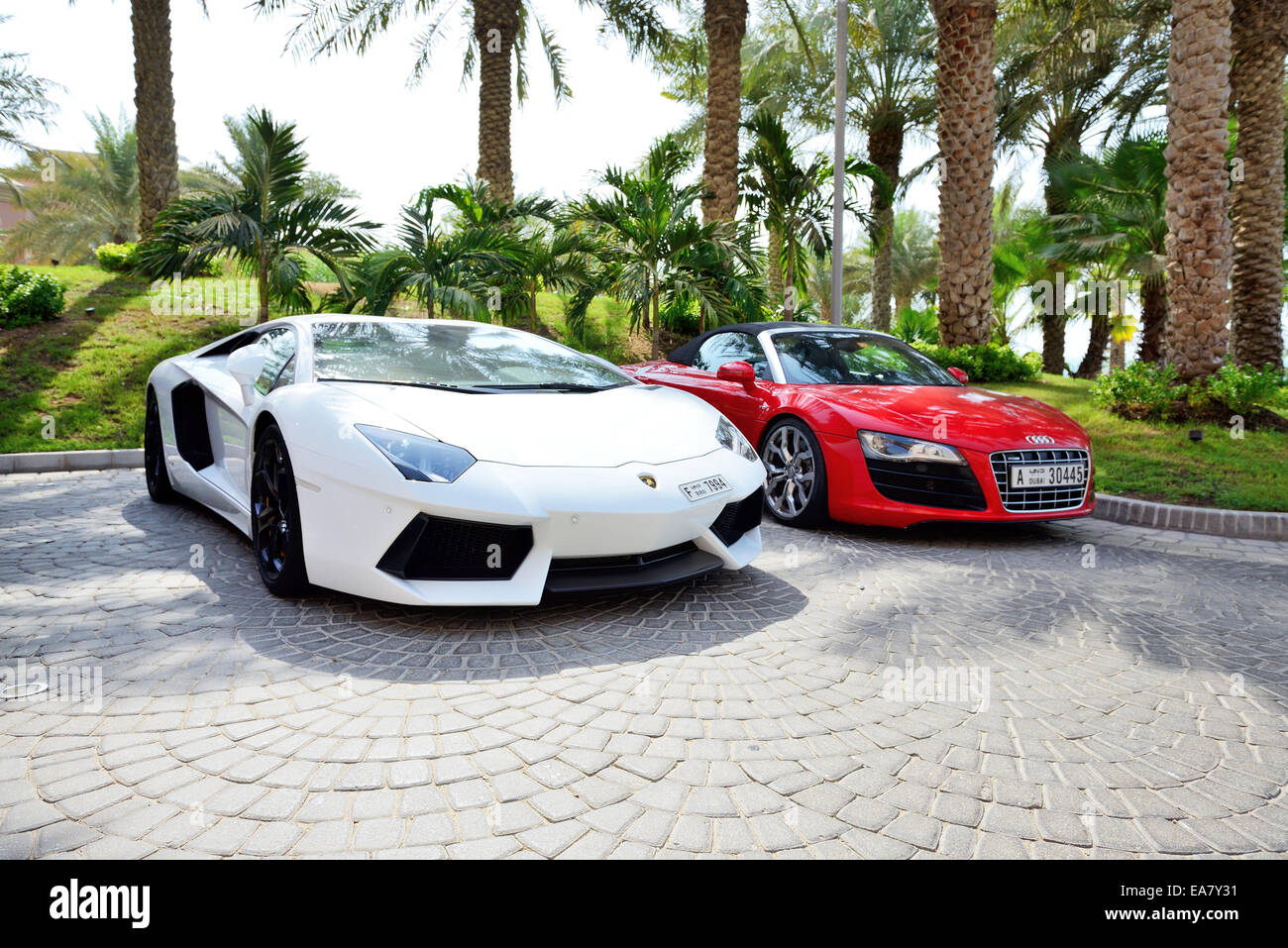 The Atlantis the Palm hotel and luxury sport cars. It is located on man ...