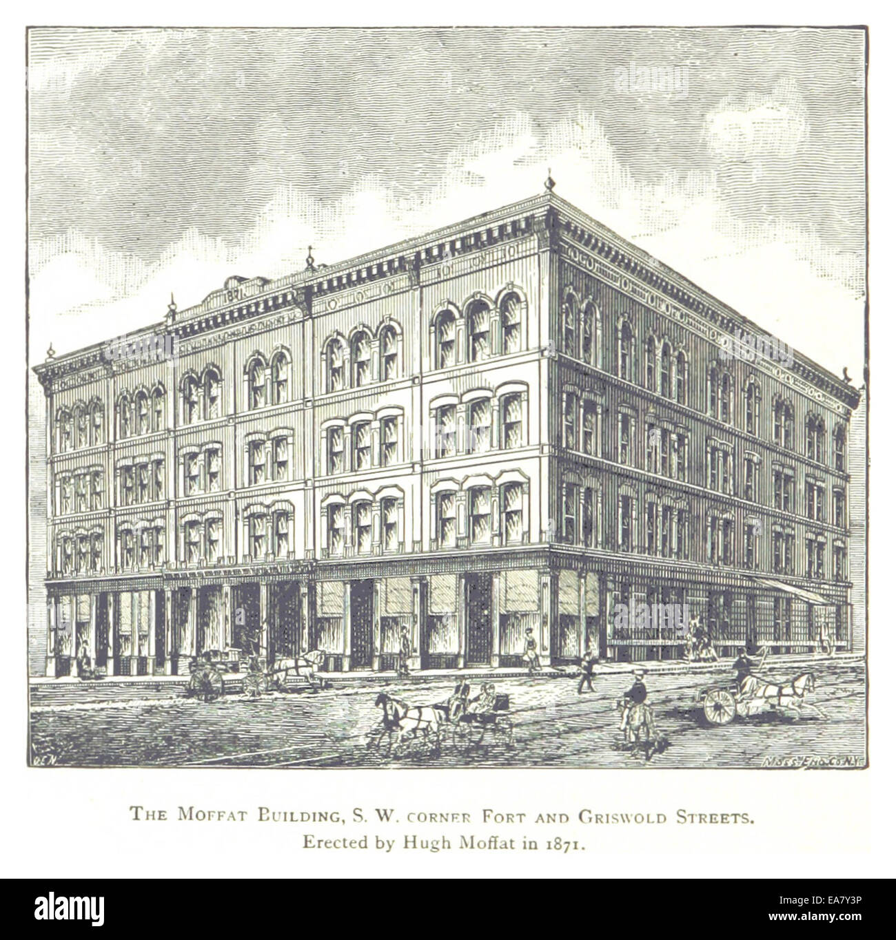 This 1884 illustration shows the Moffat Building at the southwest ...