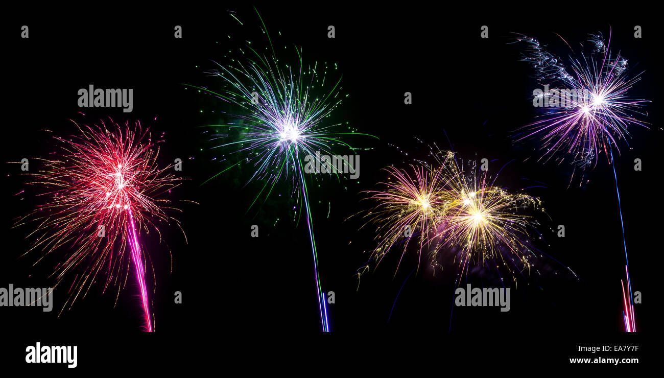 Isolated shots of fireworks blasts on black background Stock Photo - Alamy