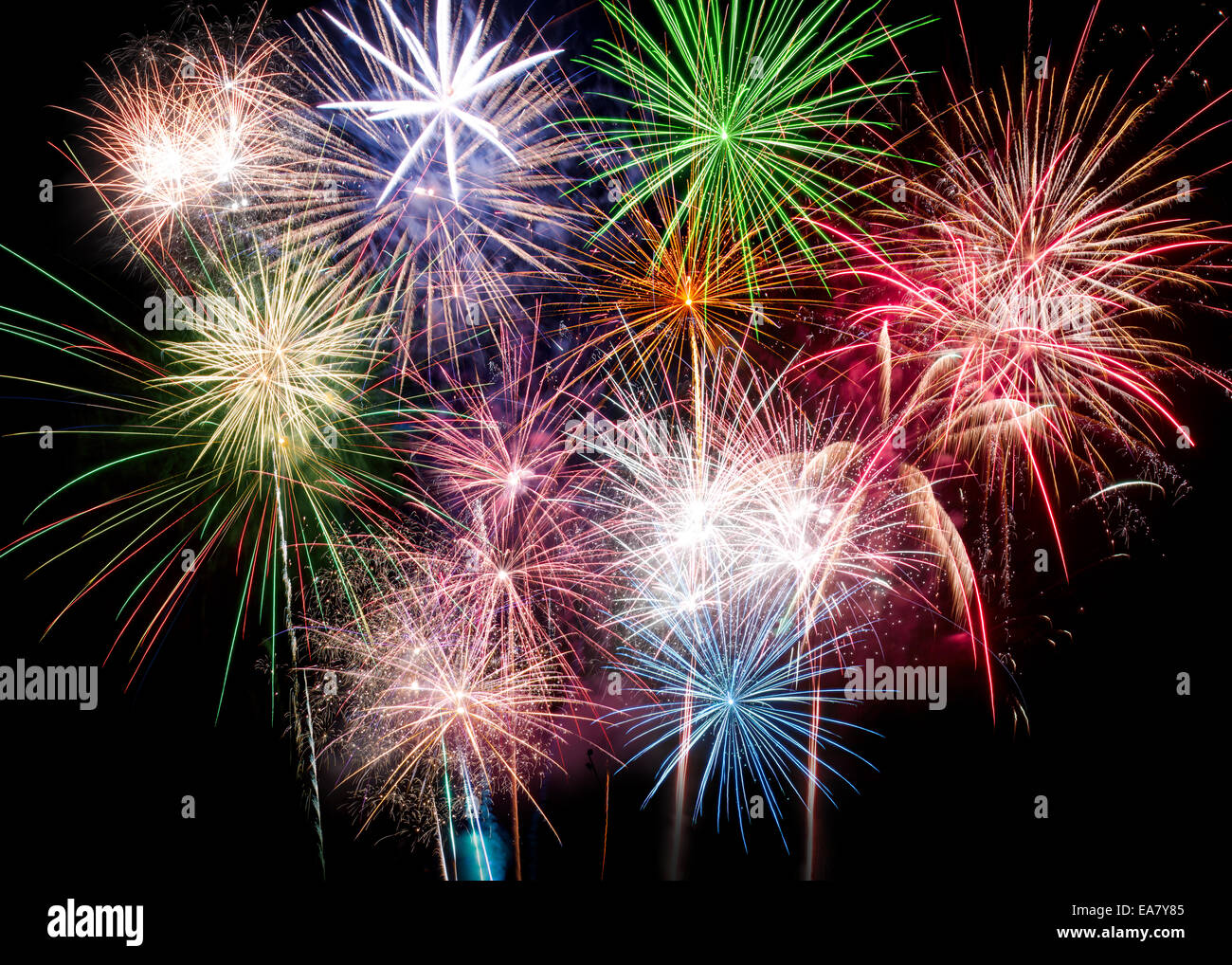 Isolated shots of fireworks blasts on black background Stock Photo - Alamy