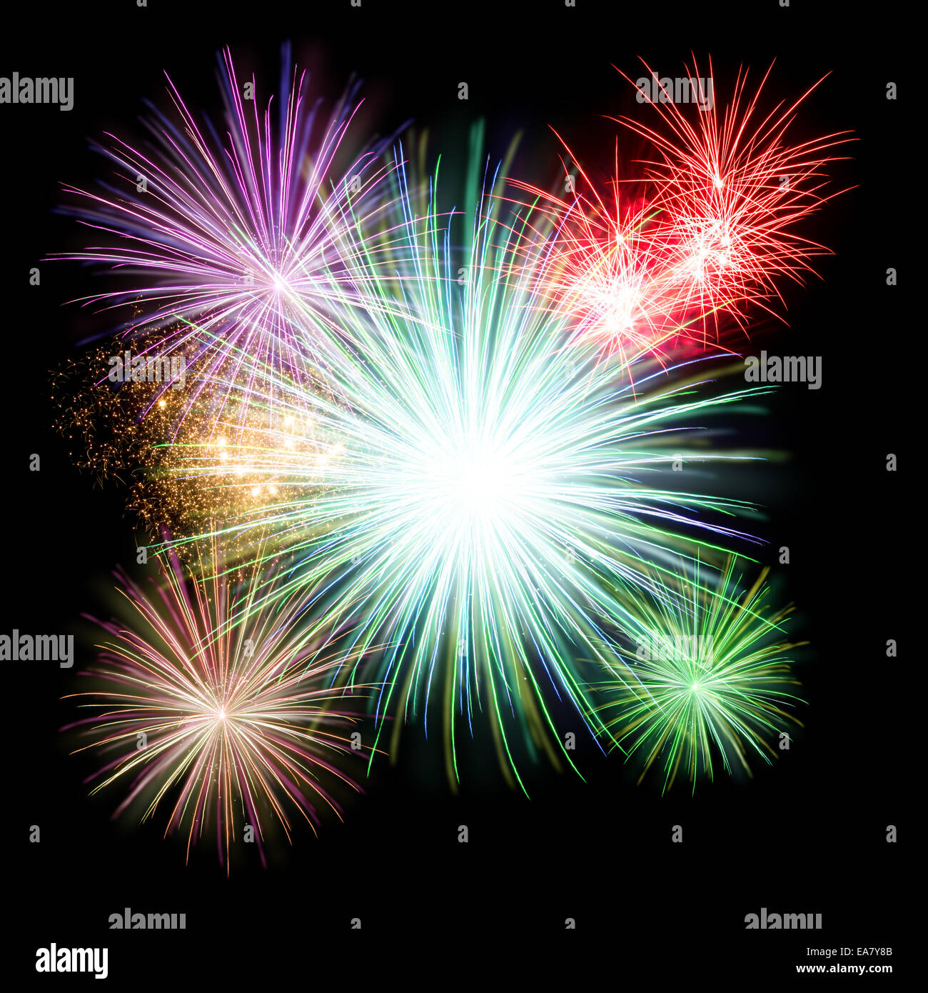 Isolated shots of fireworks blasts on black background Stock Photo - Alamy