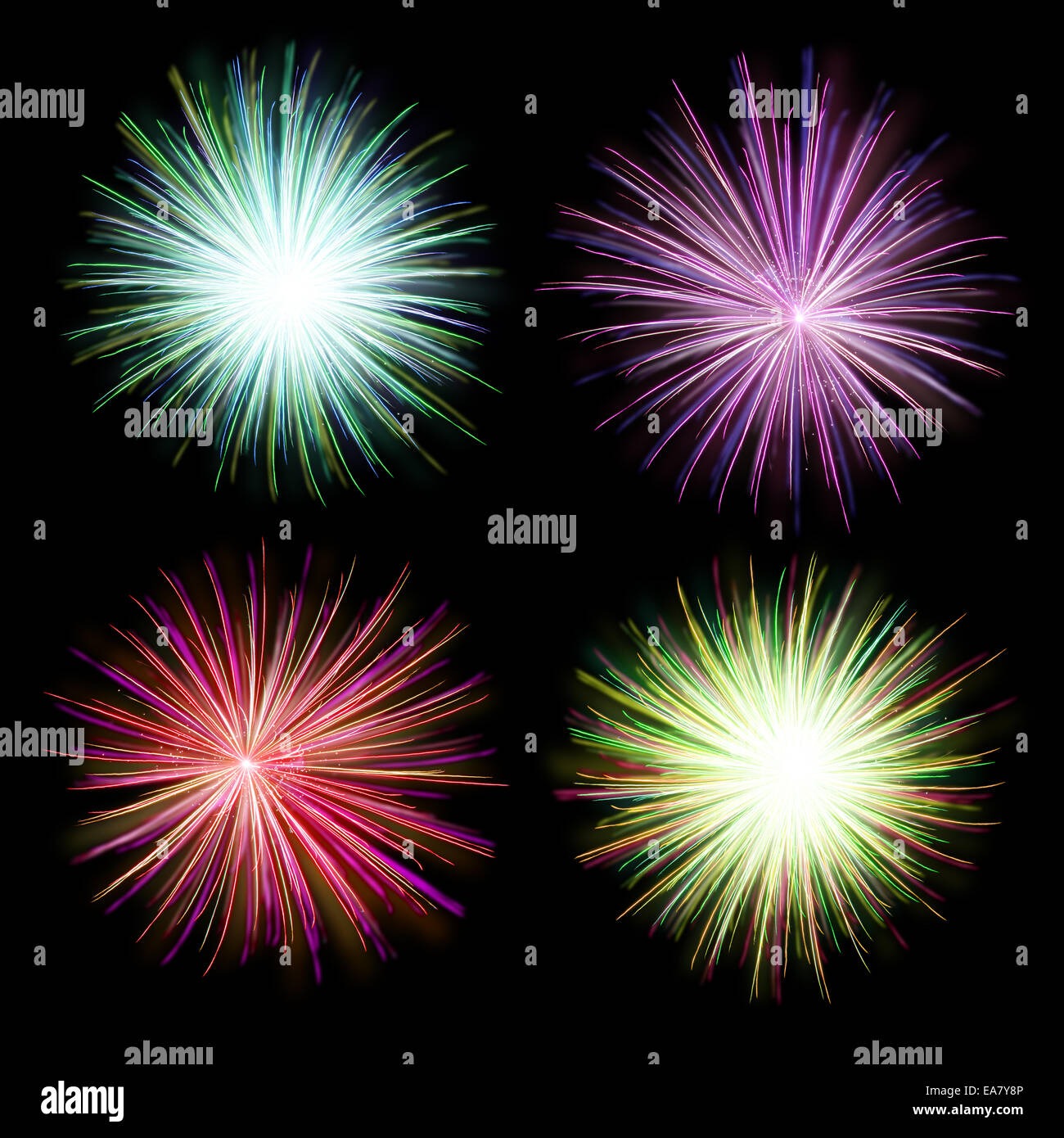 Isolated shots of fireworks blasts on black background Stock Photo - Alamy