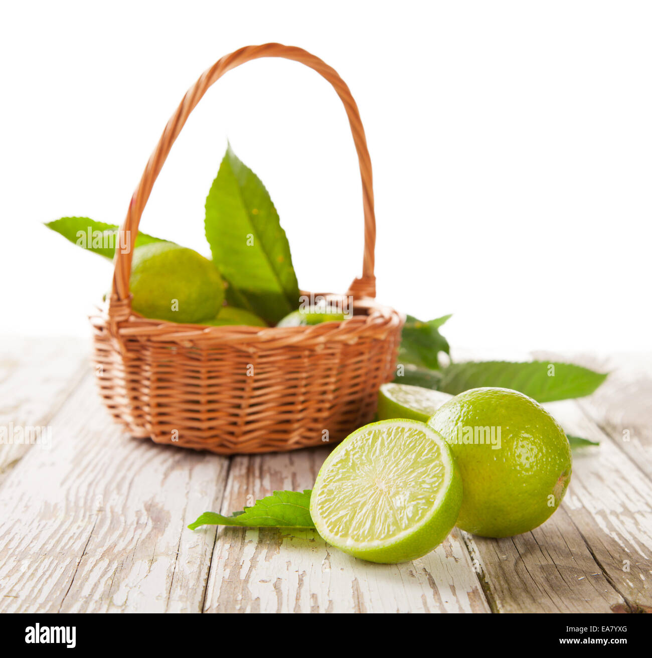 Fresh harvested limes in basket Stock Photo - Alamy