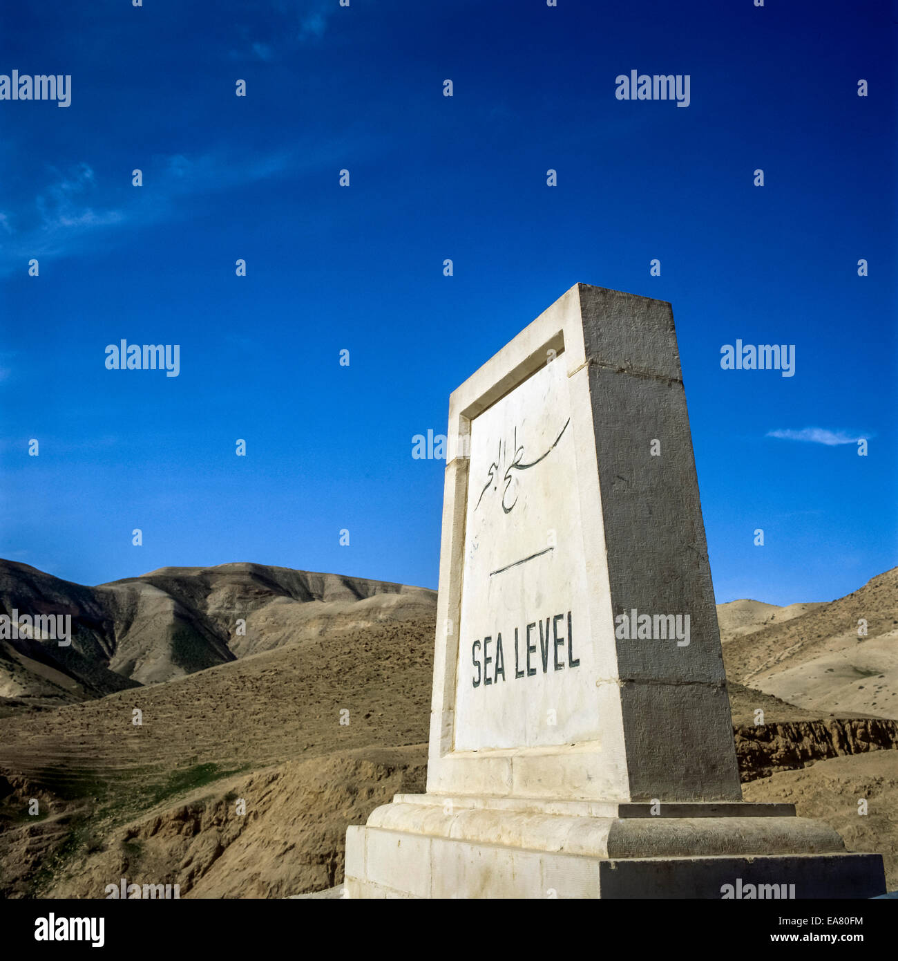 Sea level indicator on road from Jerusalem to Dead Sea Israel Stock ...