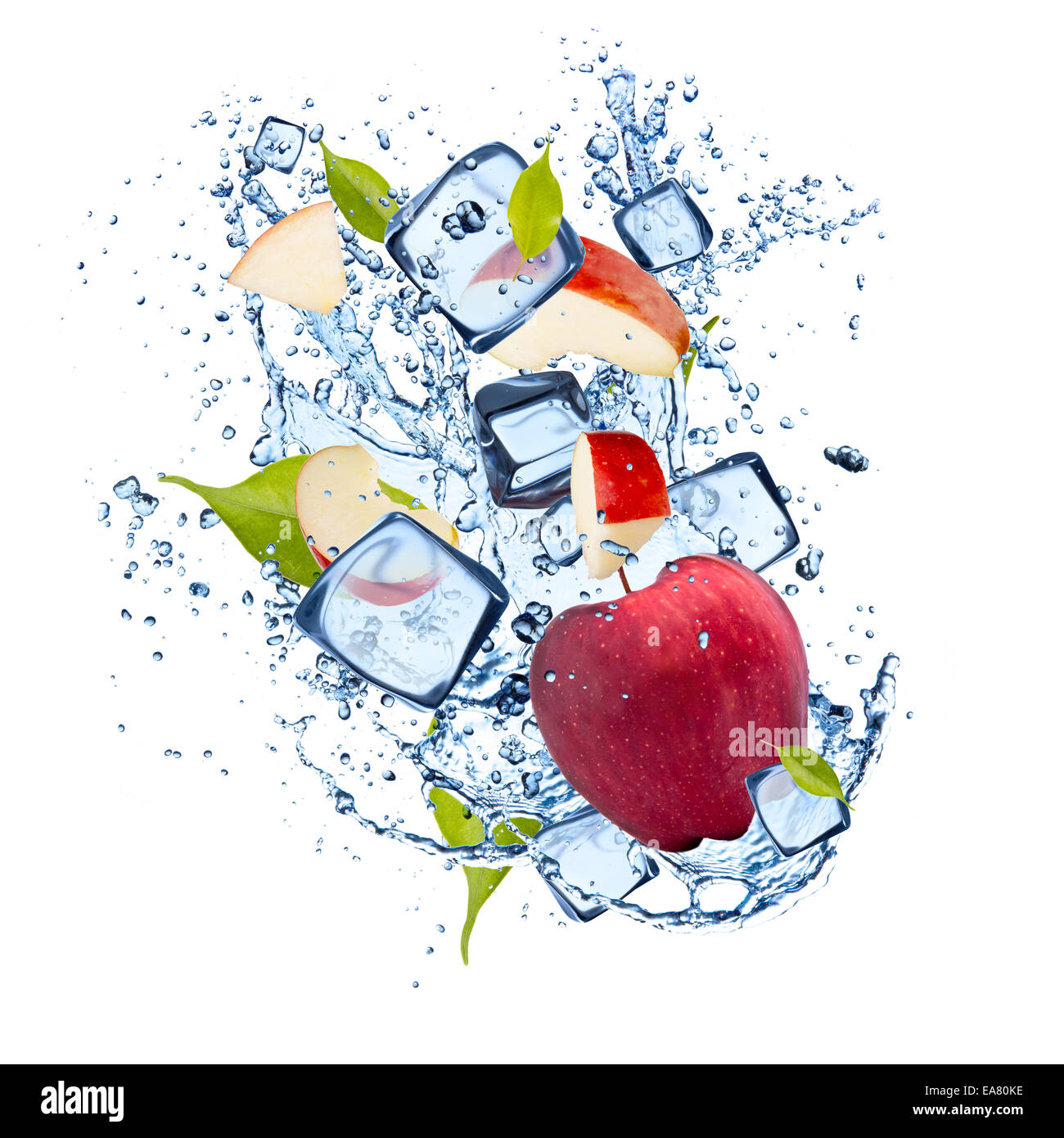 Ice red apple in water splashes, isolated on white background Stock ...