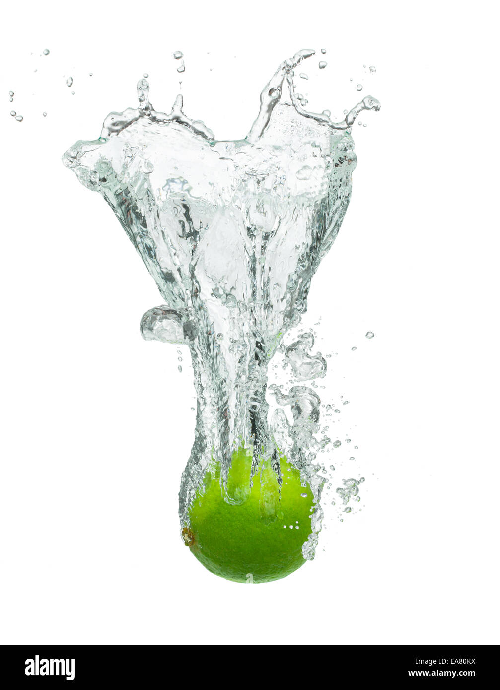 Fresh lime falling into water, isolated on white background Stock Photo ...