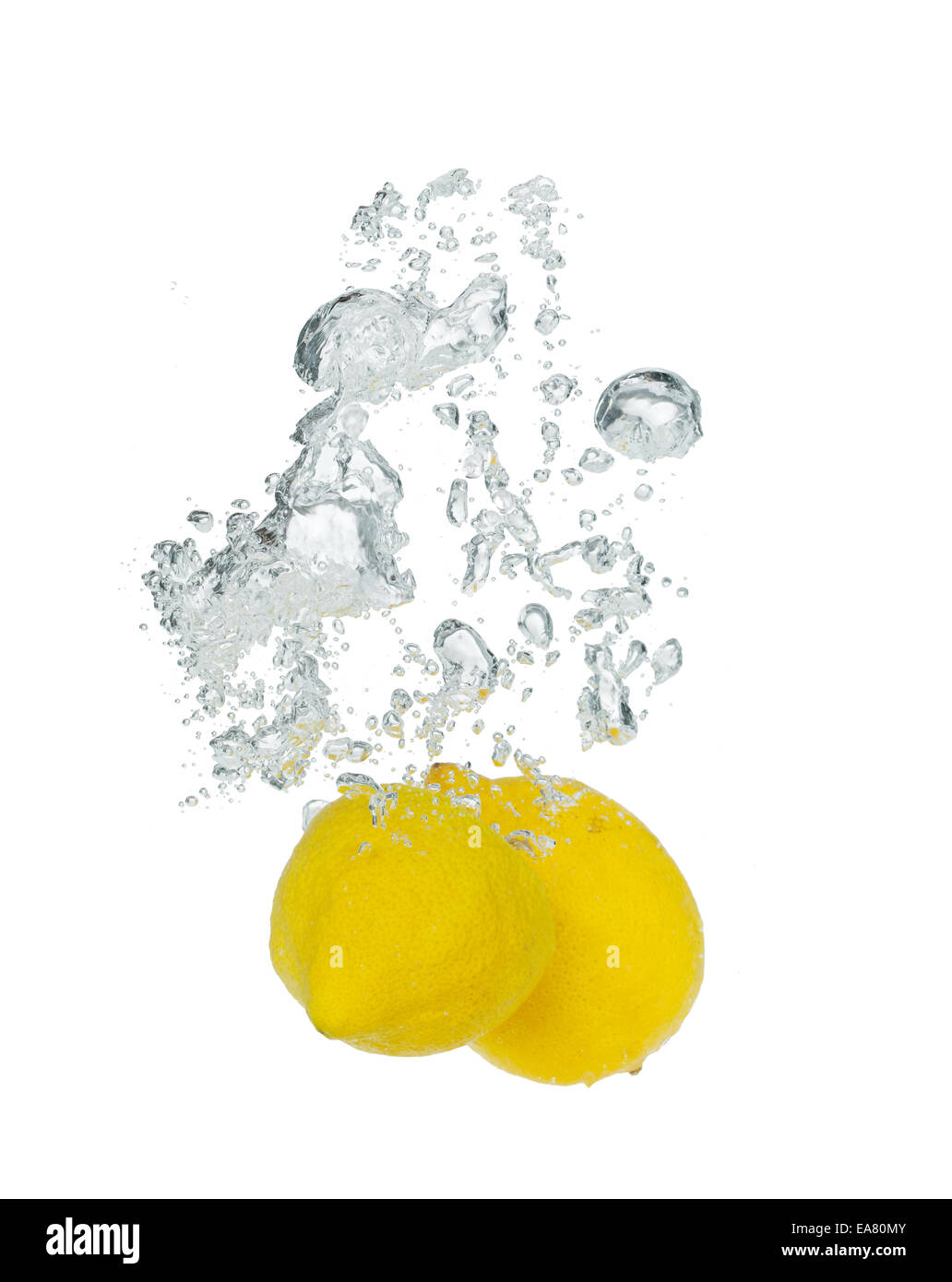 Shot of lemon falling into water, isolated on white background Stock ...