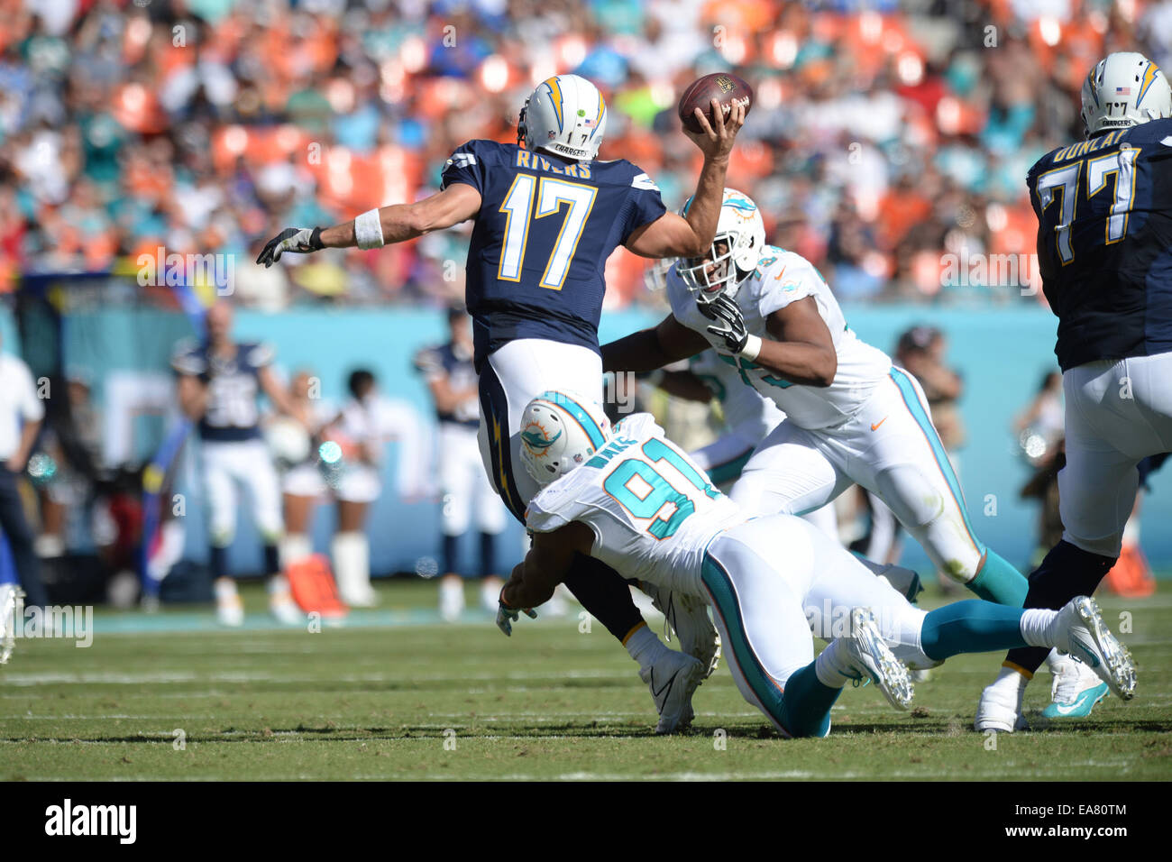 Miami Gardens FL, USA. 2nd Nov, 2014. Derrick Shelby #79 and Cameron ...