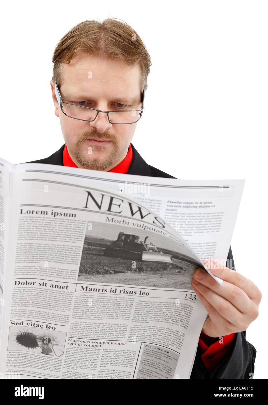 Man reading news. Lorem ipsum newspaper Stock Photo - Alamy
