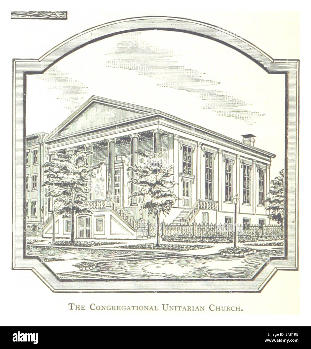 This 1884 drawing by Farmer depicts the Congregational Unitarian Church ...