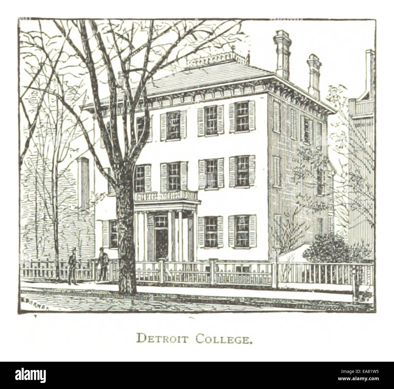 An 1884 illustration by Farmer depicting Detroit College, an ...