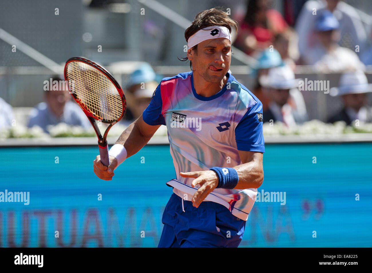 David Ferrer of Spain vs. Albert Ramos of Spain compete during their ...