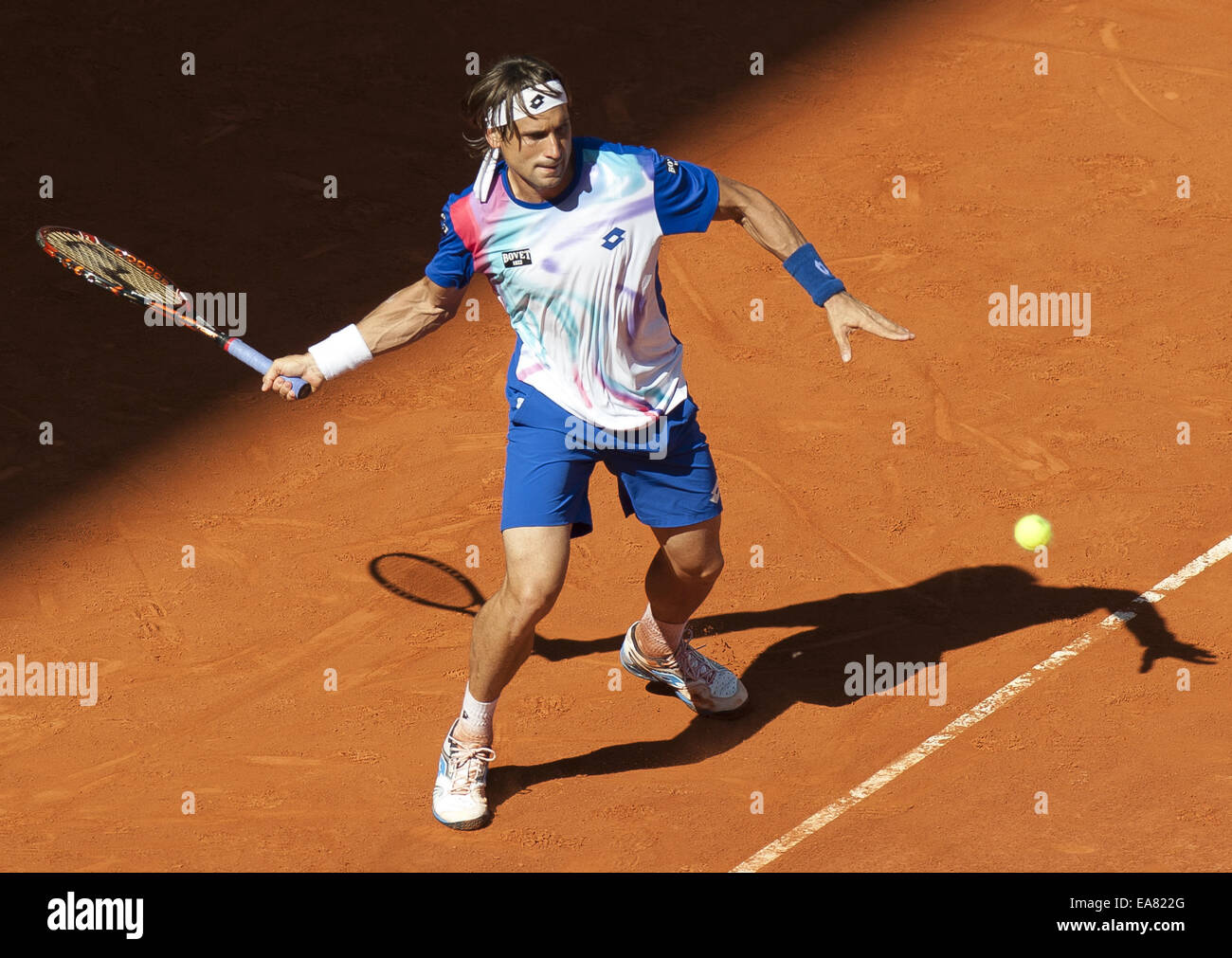 David Ferrer of Spain vs. Albert Ramos of Spain compete during their ...