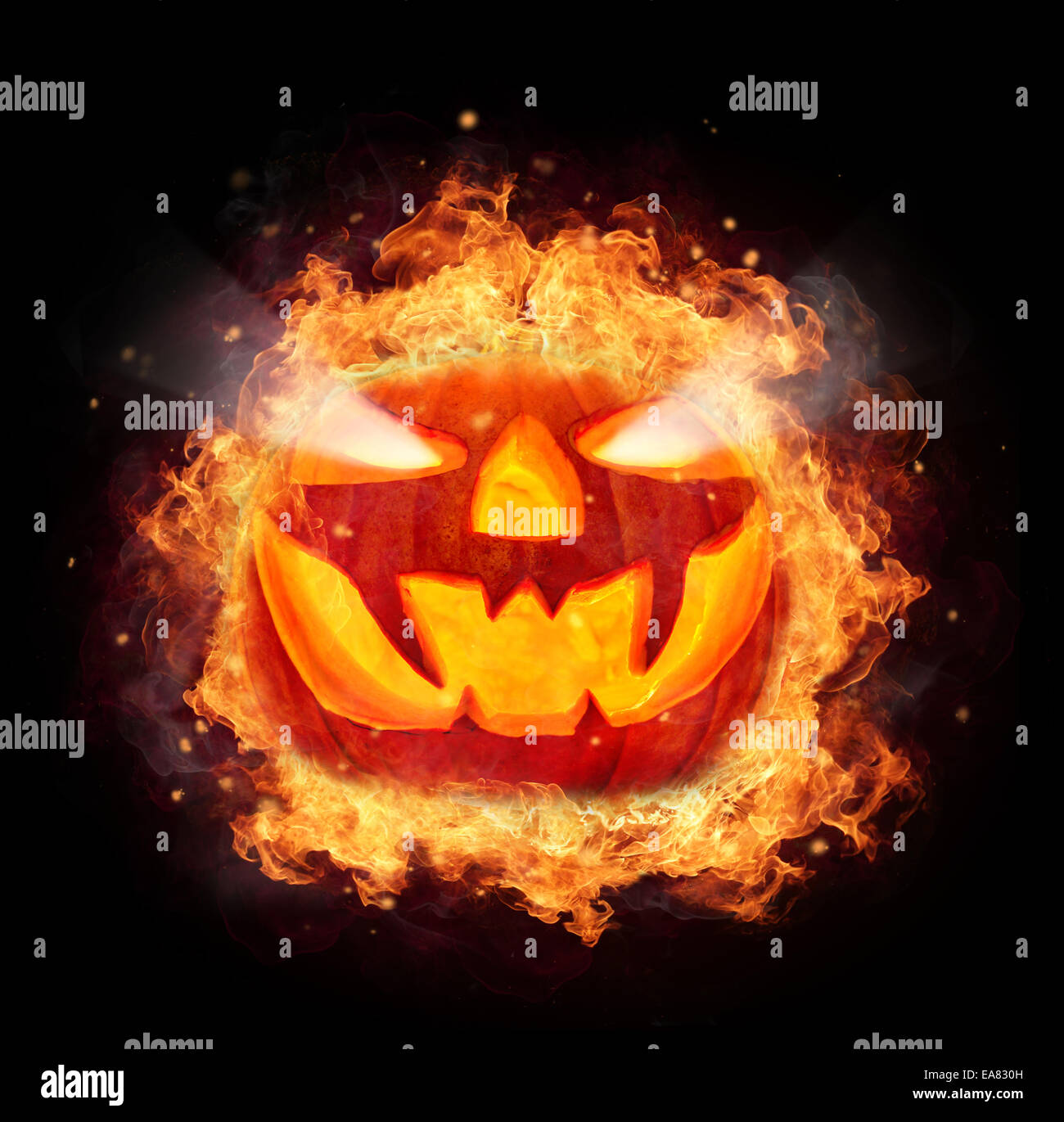 Halloween pumpkin with fire flames isolated on black background Stock ...