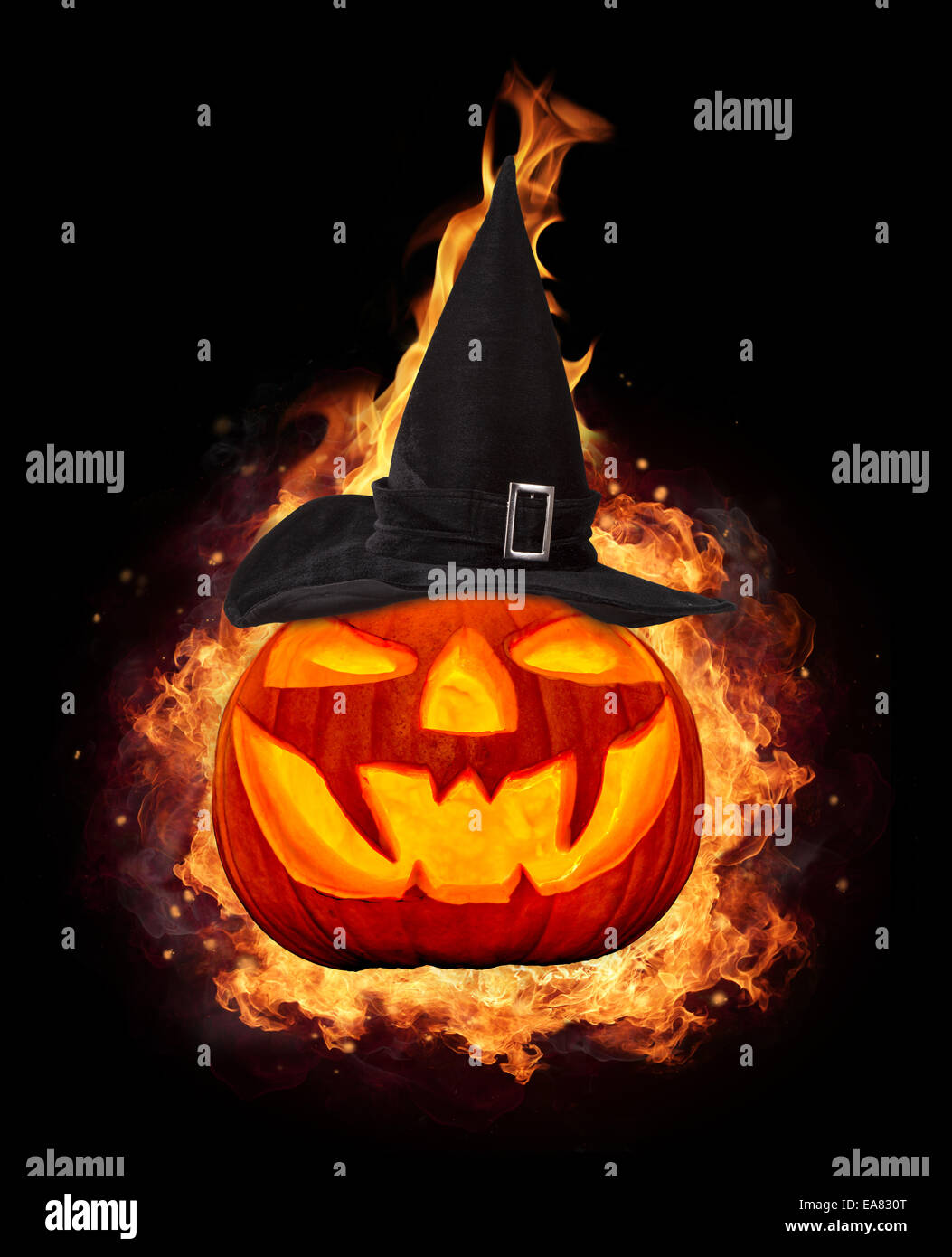 Halloween pumpkin with fire flames isolated on black background Stock ...