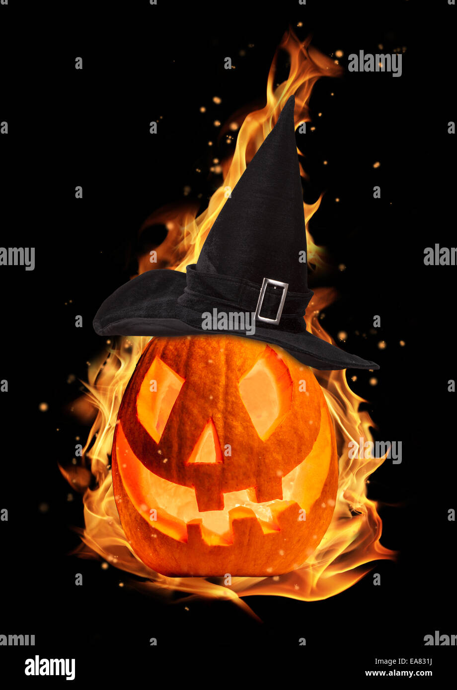 Halloween pumpkin with fire flames isolated on black background Stock ...