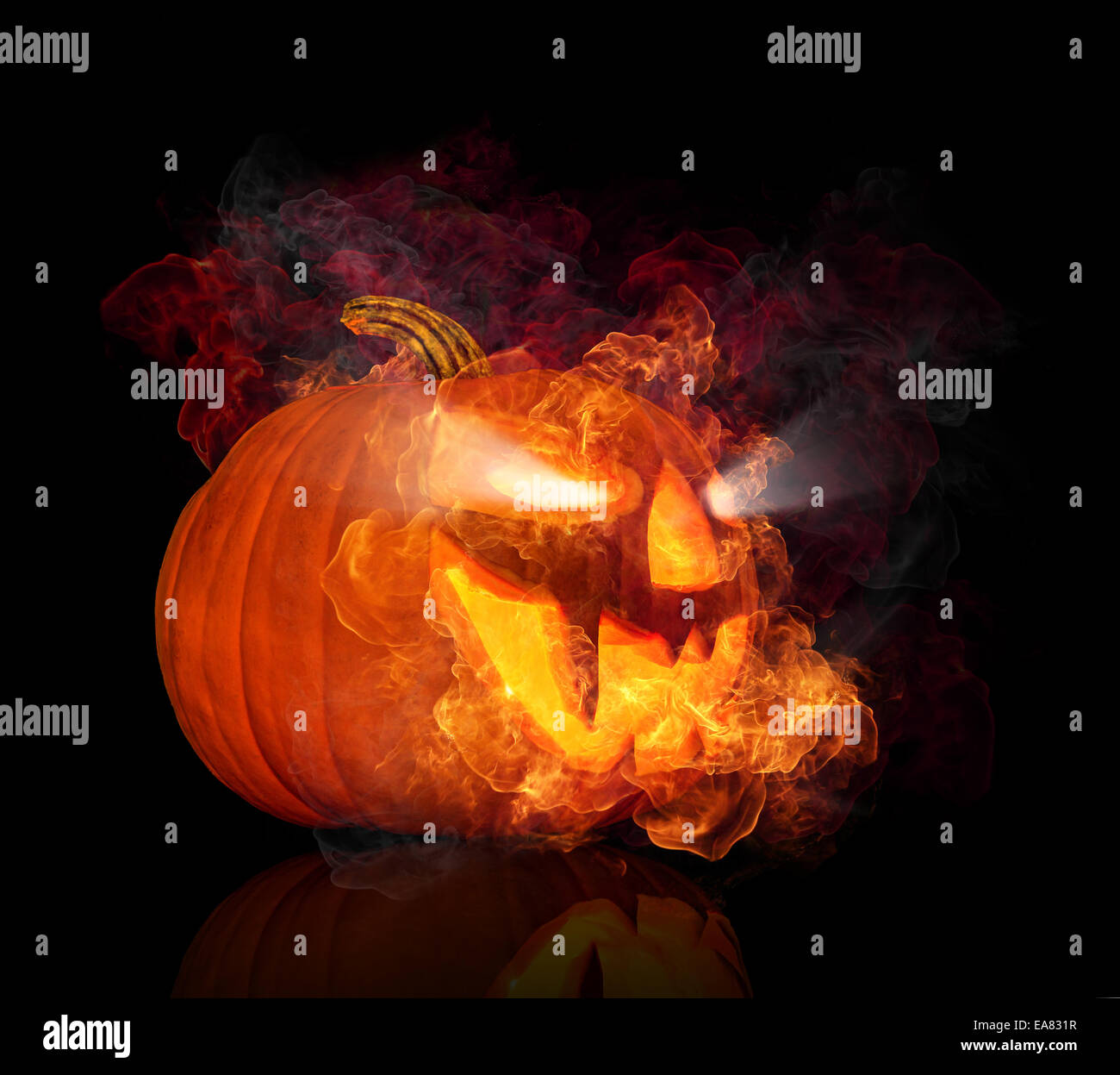 Halloween pumpkin with fire flames isolated on black background Stock ...