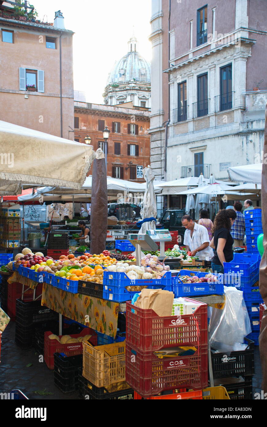 Morning local market in downtown Rome selling fresh produce and goods ...
