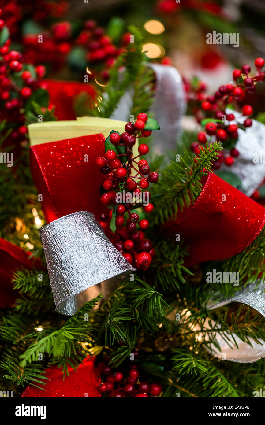 Christmas tree decorated with large Christmas ornaments Stock Photo - Alamy