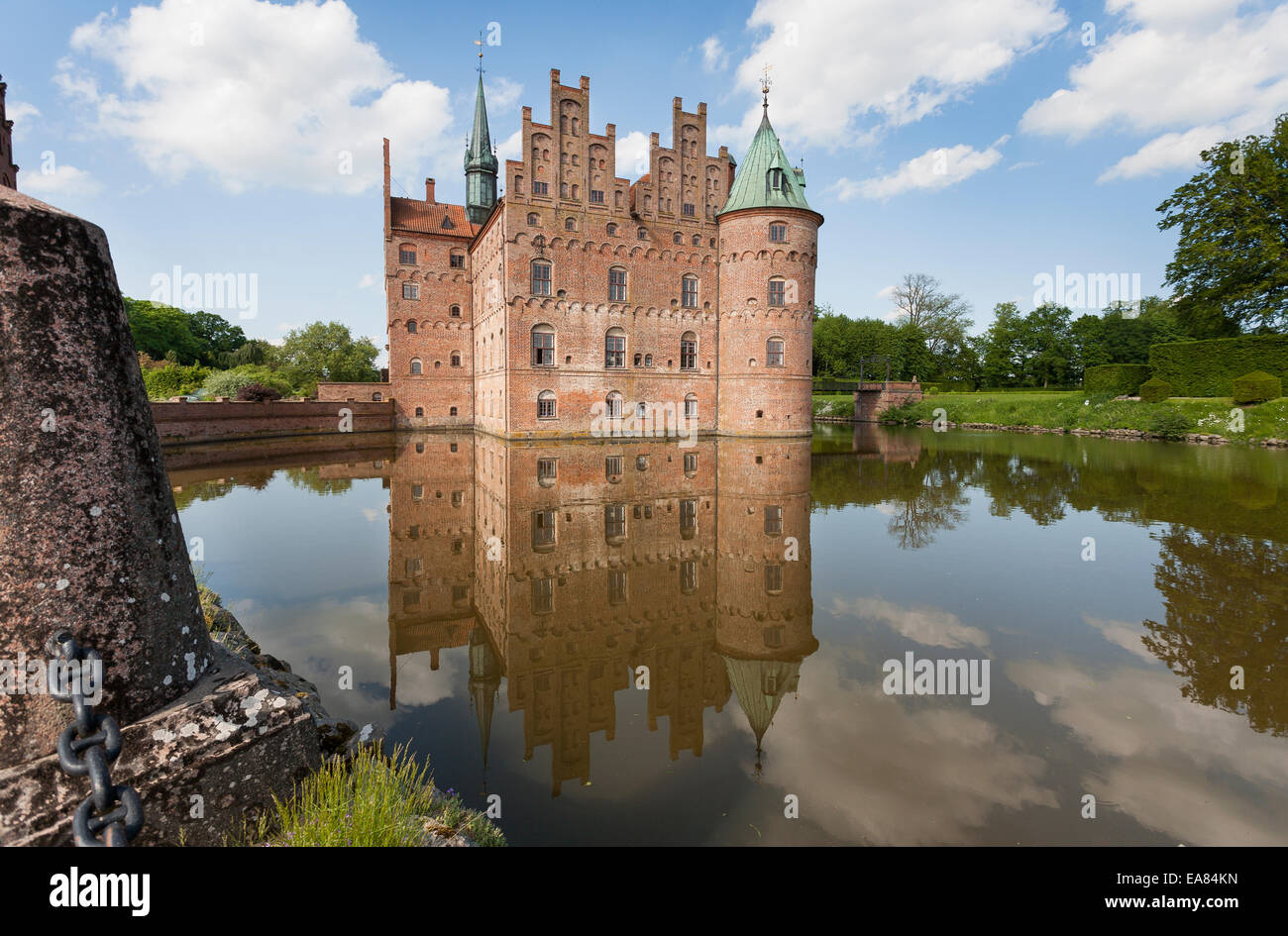 Perfect Castle Reflection. Egeskov Castle standing directly in its moat ...