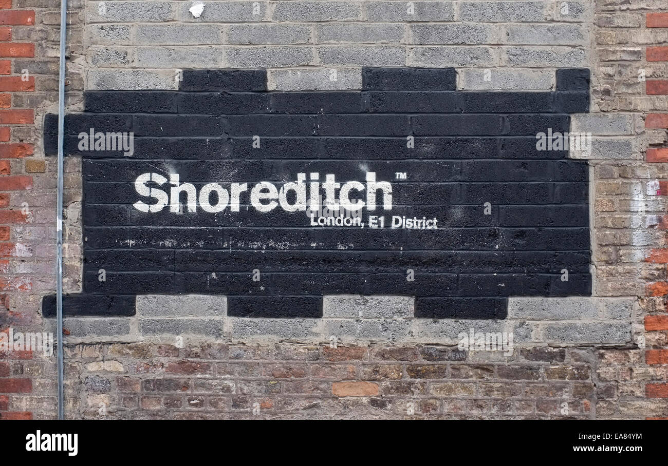 Shoreditch written on brick wall in graffiti template style Stock Photo ...