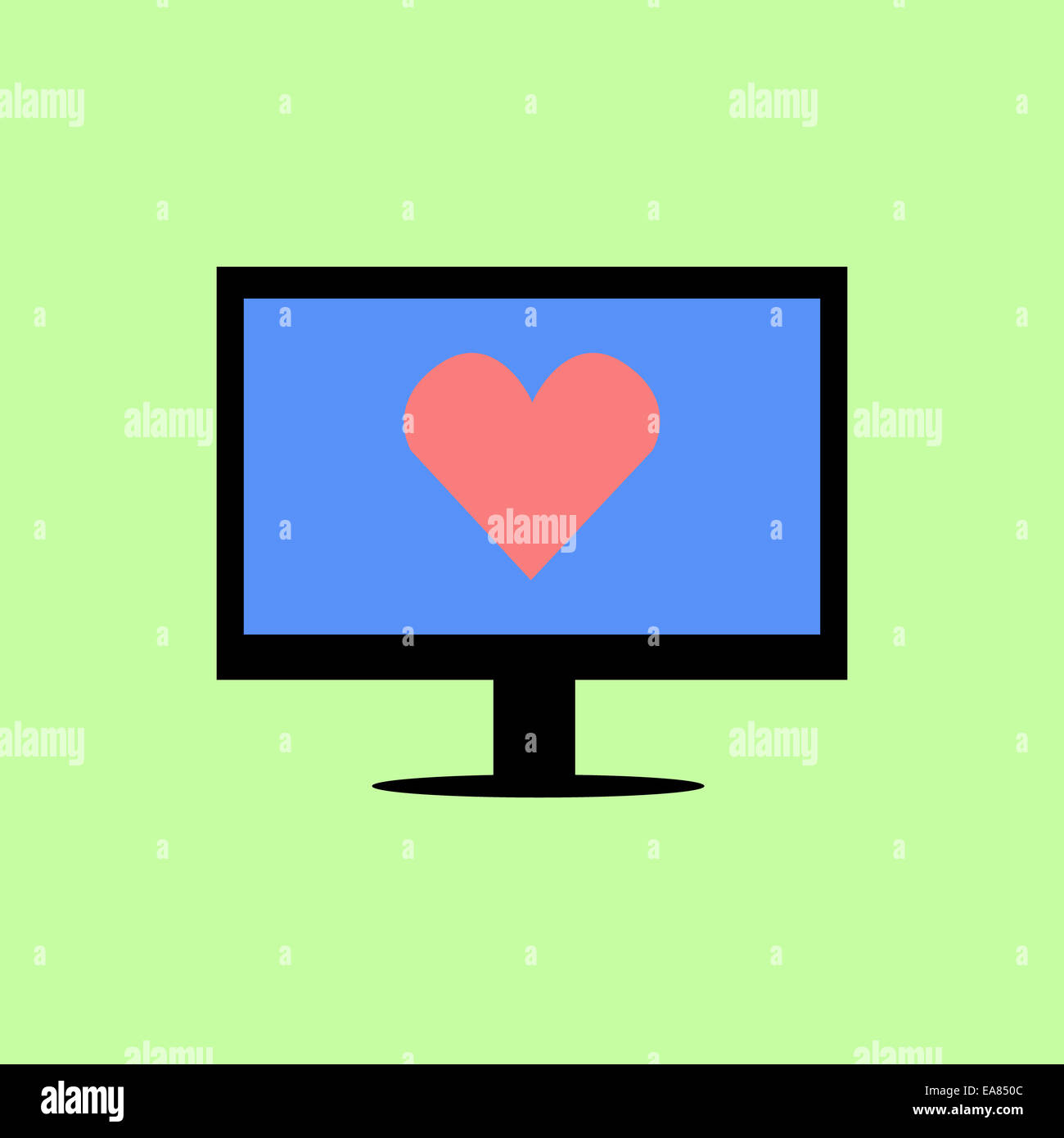 Flat style computer with red heart Stock Photo - Alamy