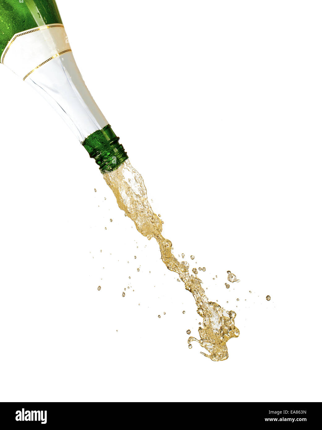 Bottle of champagne with splash on white background Stock Photo - Alamy
