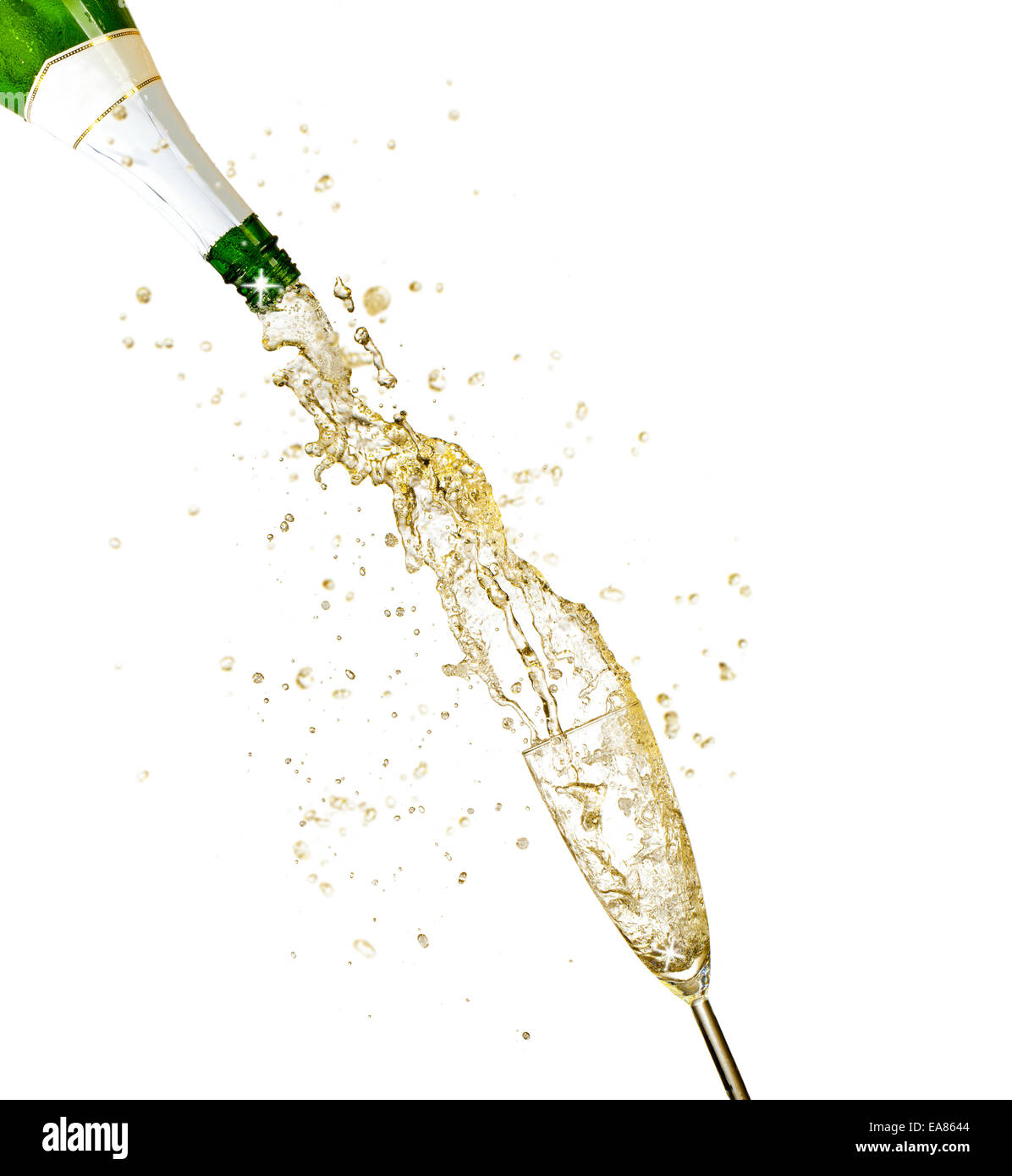 Celebration theme with splashing champagne, isolated on white ...