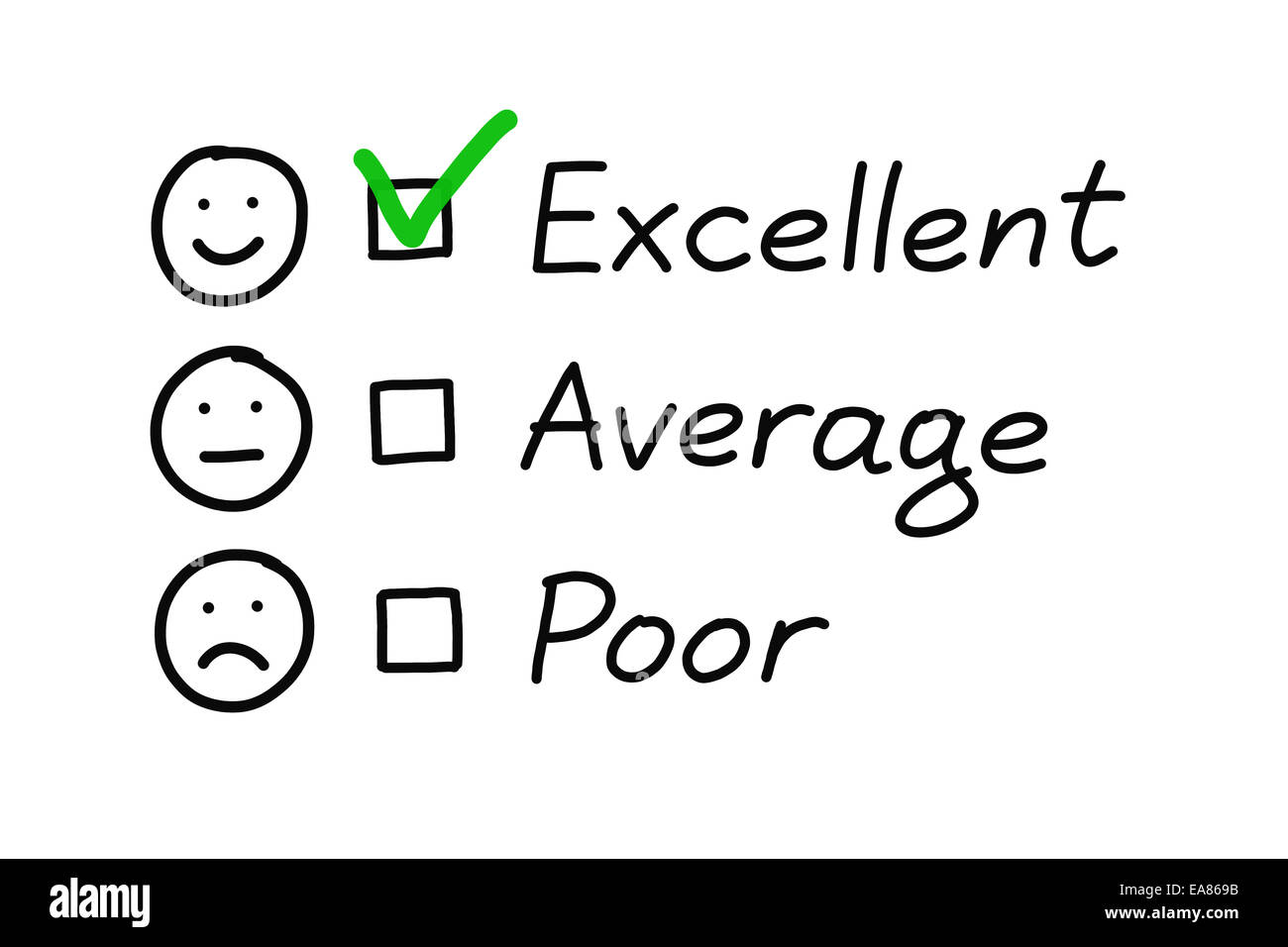 Customer service evaluation form with green check mark on excellent ...