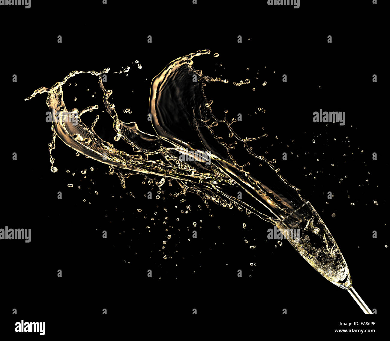 Celebration theme with splashing champagne, isolated on black ...