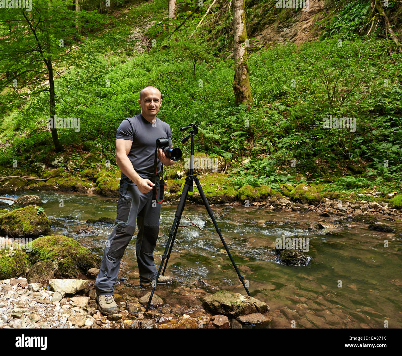 Professional nature photographer shooting landscapes in a canyon, from ...