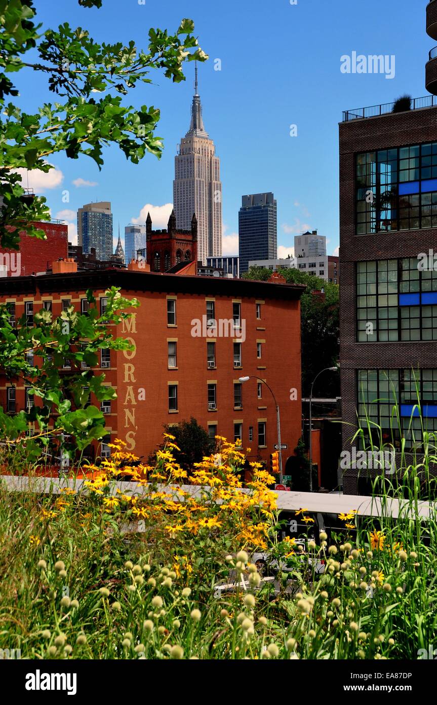 NYC: The 102 story Empire State Building seen from the High Line Park ...