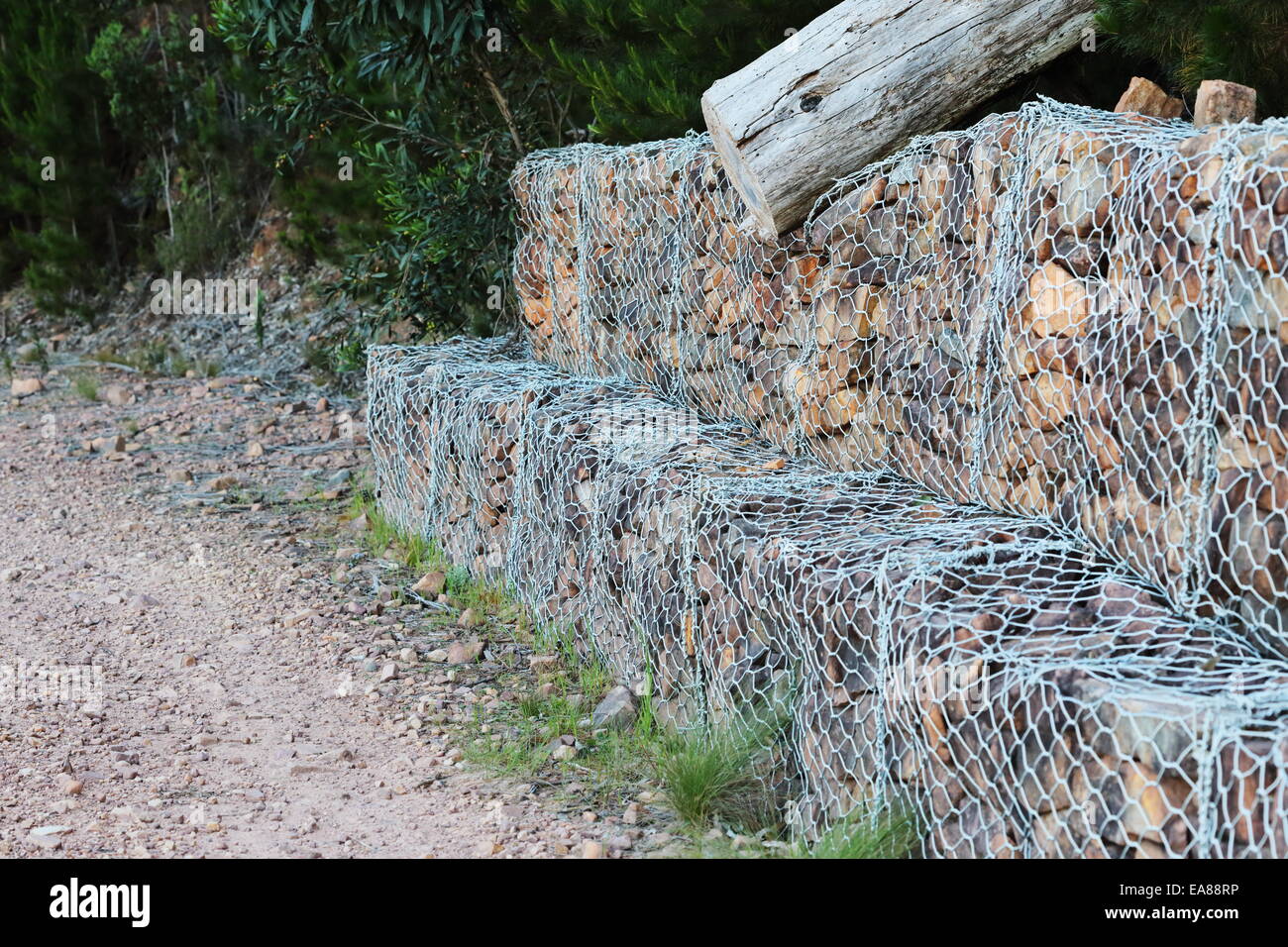 Retaining wall on the slopes of Table Mountain above Tokai Stock Photo ...
