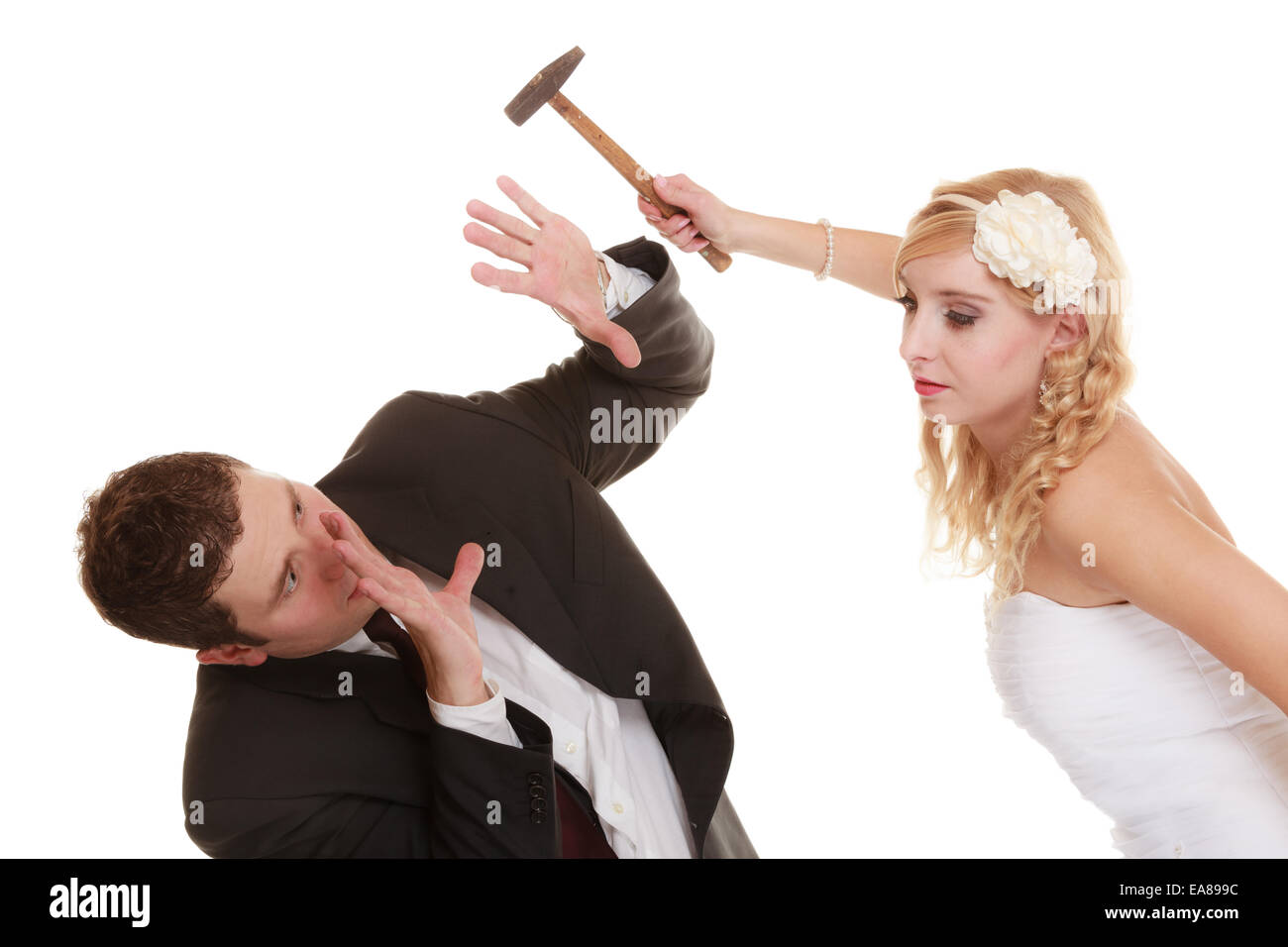 Wedding couple having argument - conflict, bad relationships. Angry ...