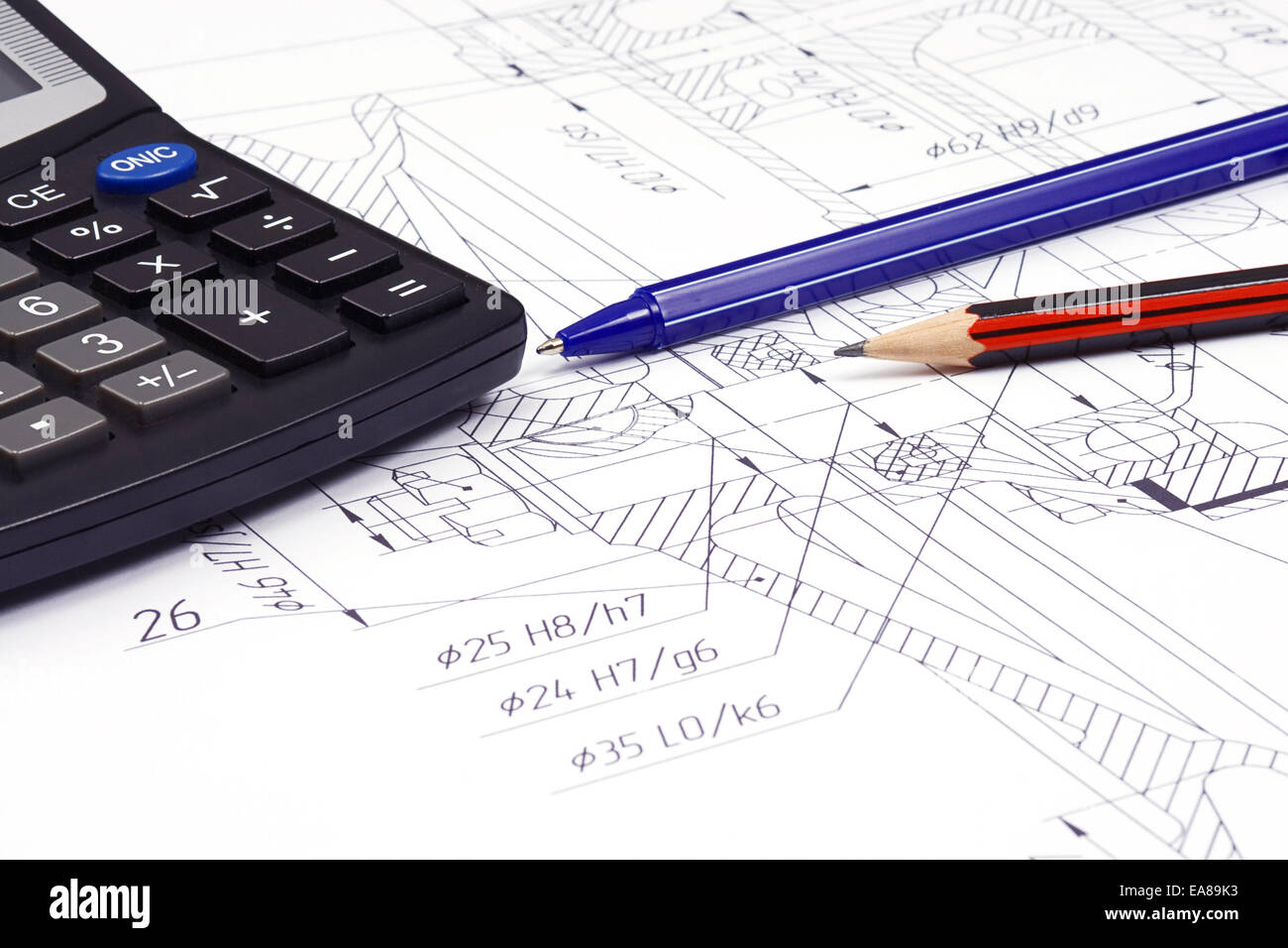 blue pen and red pencil on drafting Stock Photo - Alamy